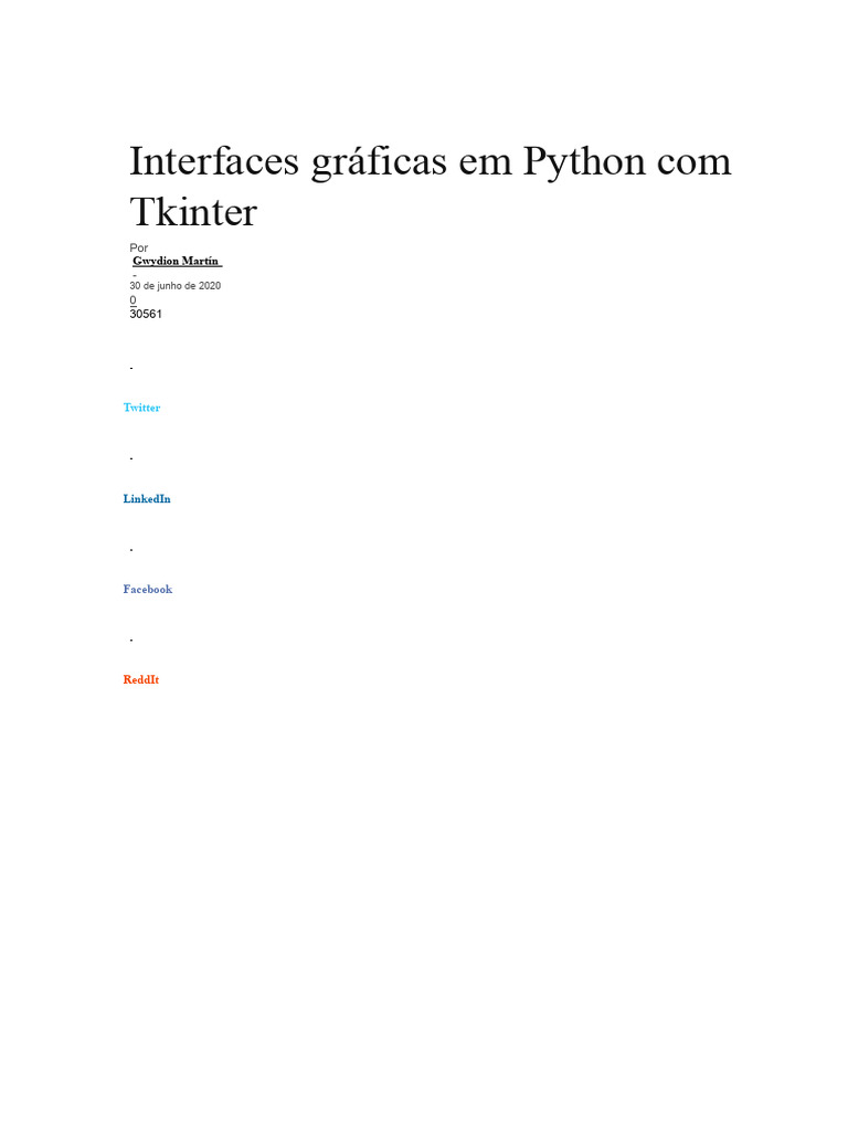 Interfaces Gráficas Em Python Com Tkinter Pdf Python Linguagem De