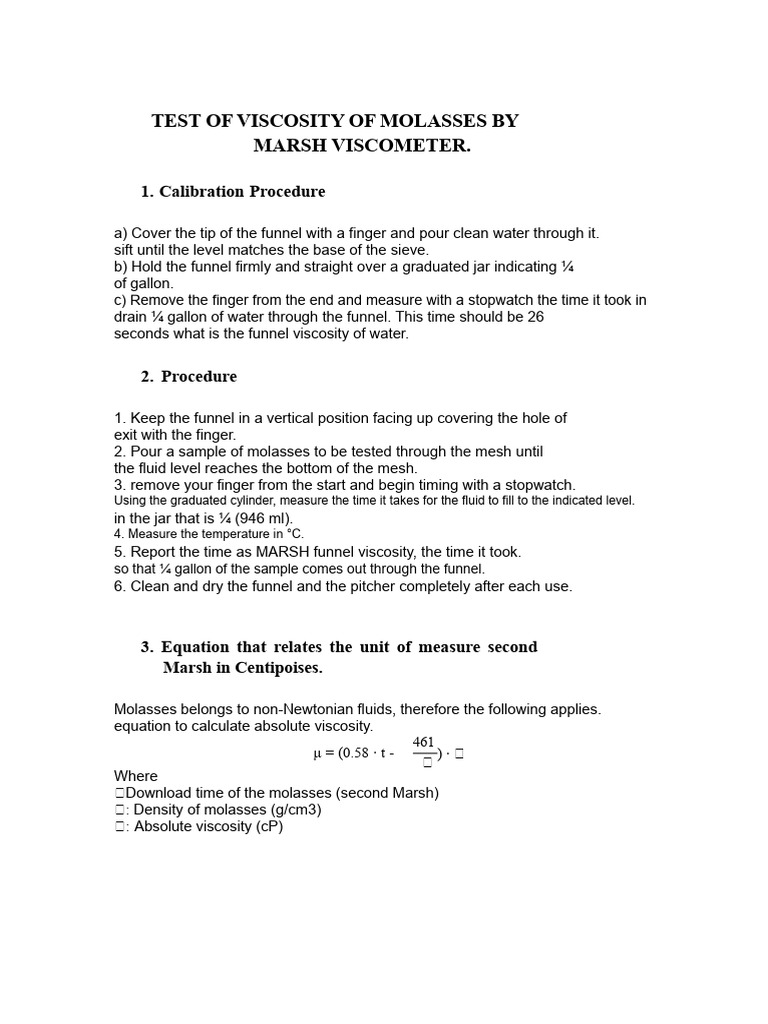 Molasses Viscosity Test Procedure | PDF