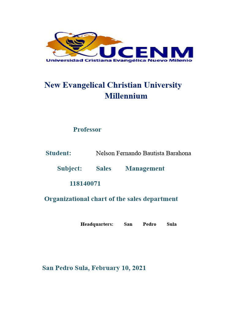 Organizational Chart of The Sales Department, Nelson Fernando Bautista ...