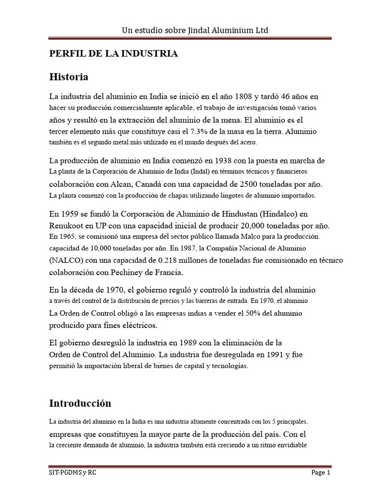 Un Estudio Sobre Jindal Aluminium Ltd. | PDF | Calidad (comercial ...