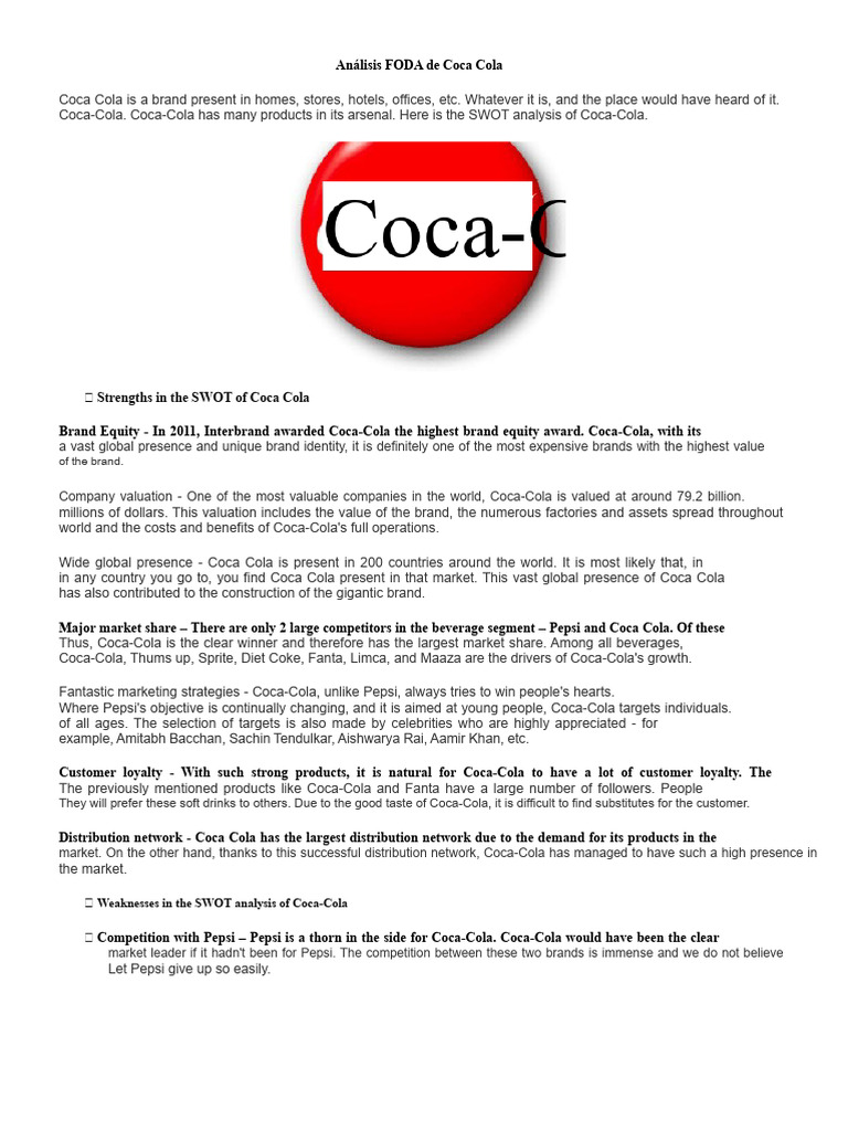 Coca-Cola: A SWOT Analysis Overview | PDF | Coca Cola | Pepsi