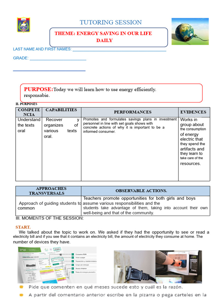 Tutorial Session ENERGY SAVING IN OUR DAILY LIVES | PDF | Energy ...