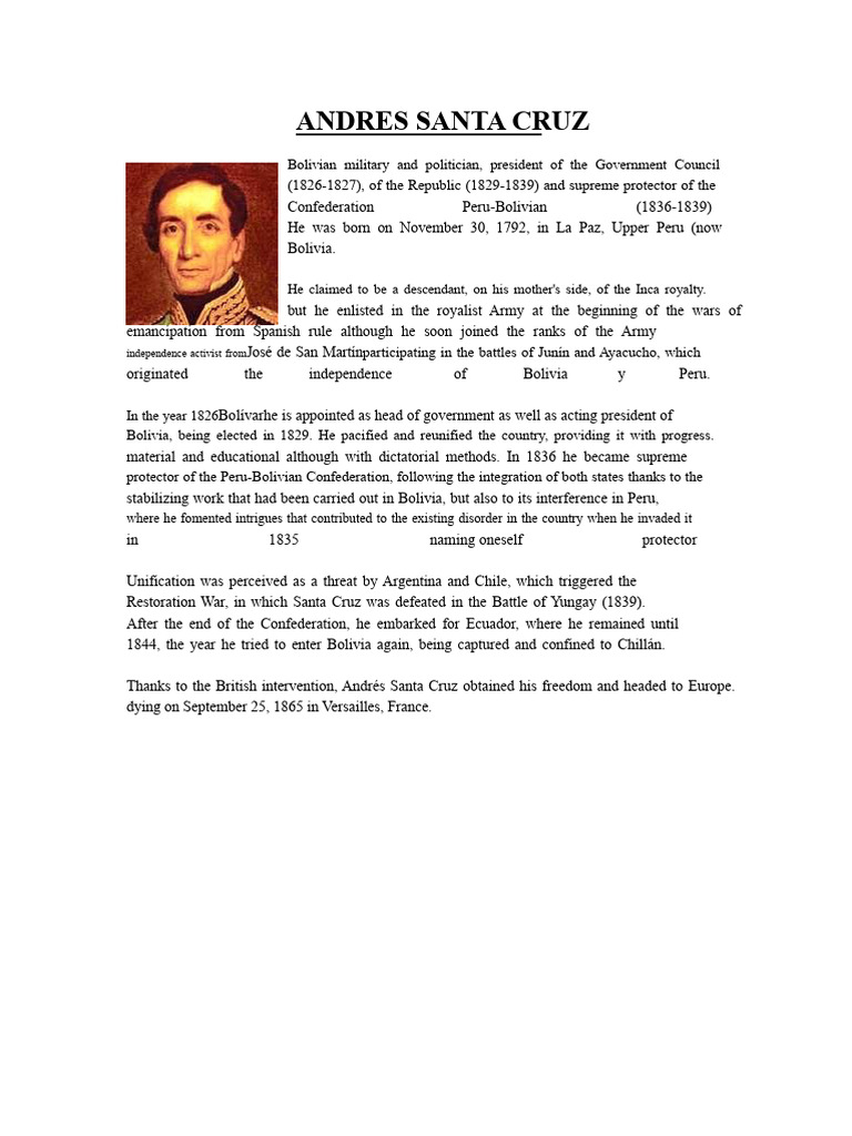 Andres Santa Cruz | PDF | Bolivia | South America