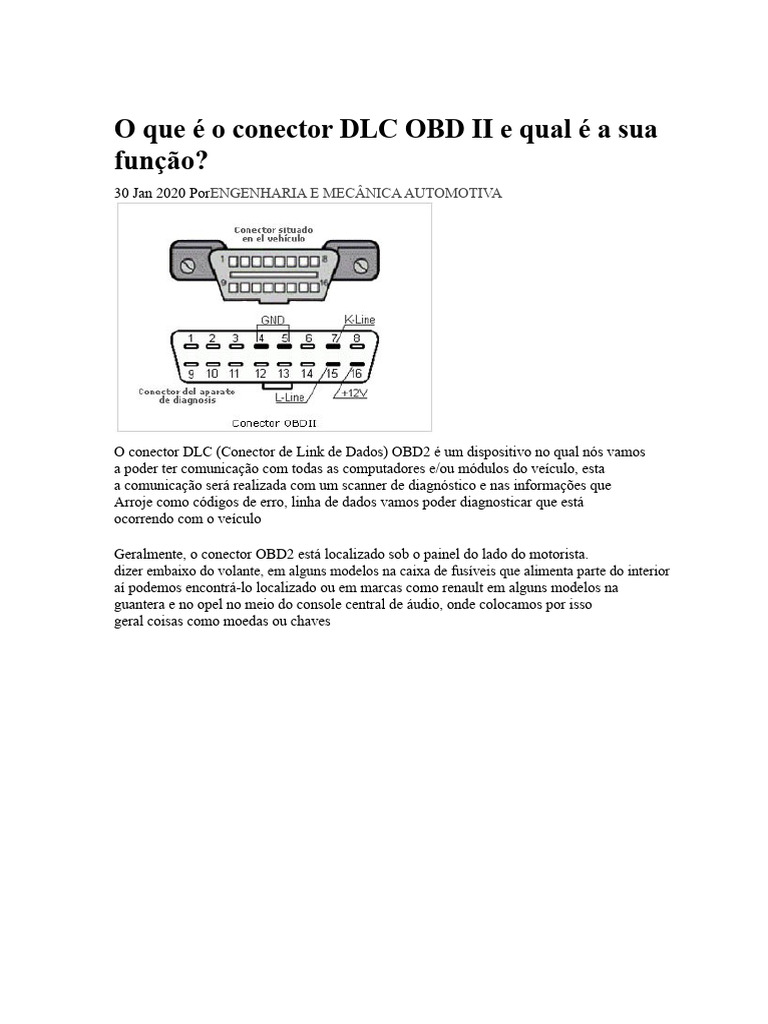 O Que É o Conector DLC OBD II e Qual É A Sua Função | PDF | Motores ...