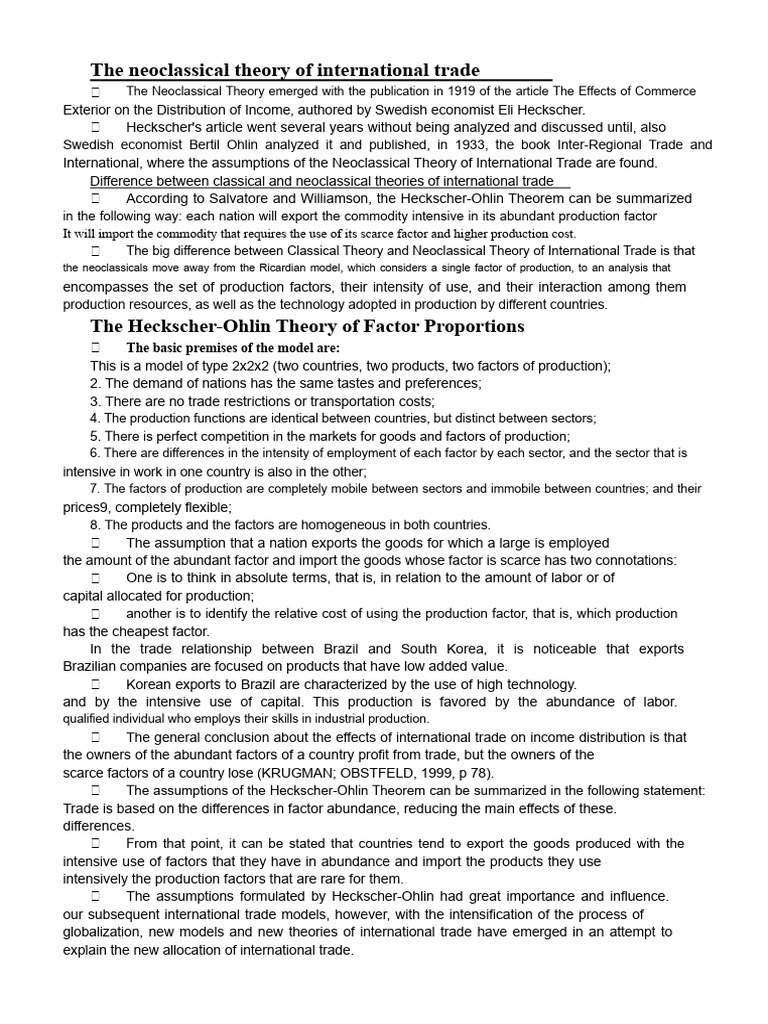 Neoclassical Theory of International Trade | PDF | Economies | Economics
