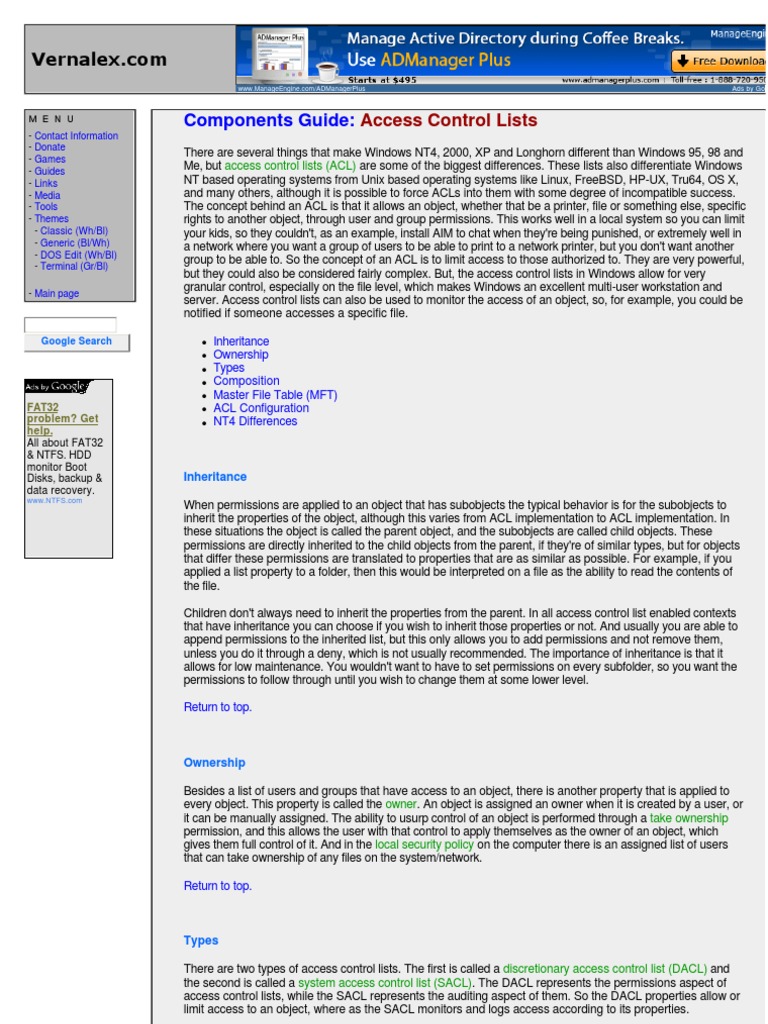 Components Guide - Access Control Lists | PDF | Computer File ...