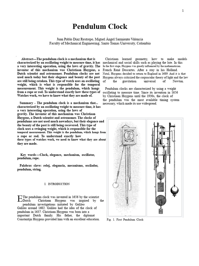 Christiaan Huygens and the Pendulum Clock | PDF | Pendulum | Clock