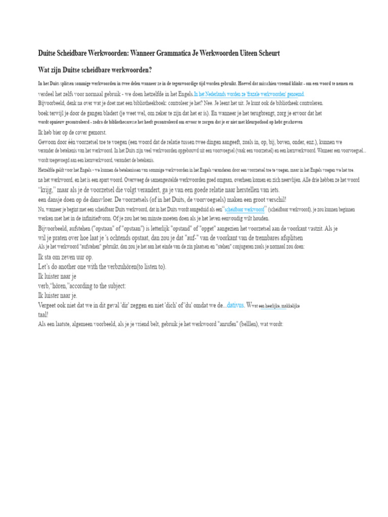 Duitse Scheidbare Werkwoorden | PDF