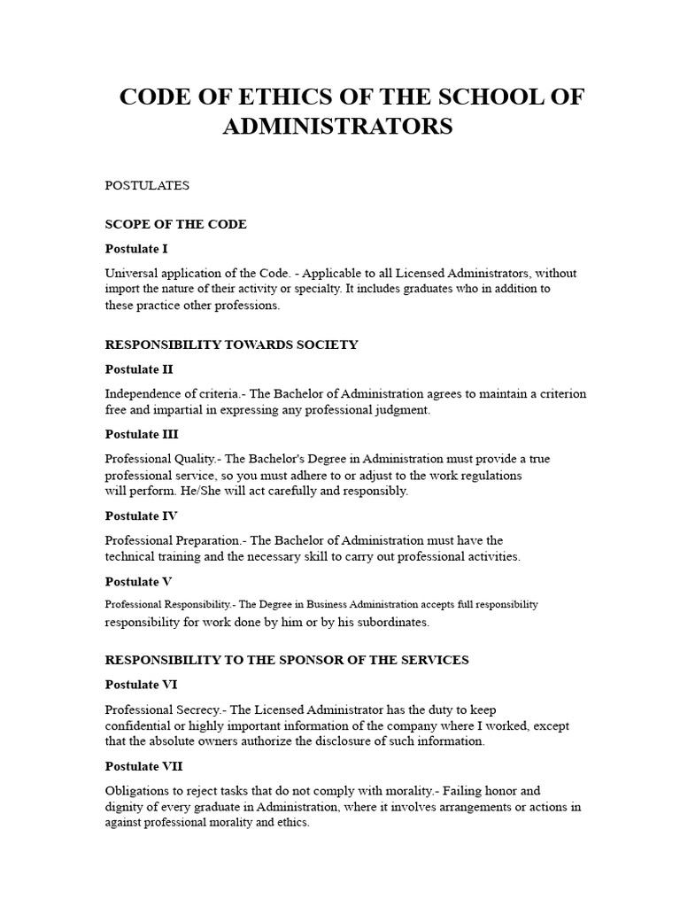 Code of Ethics of The College of Administrators | PDF | Profession ...
