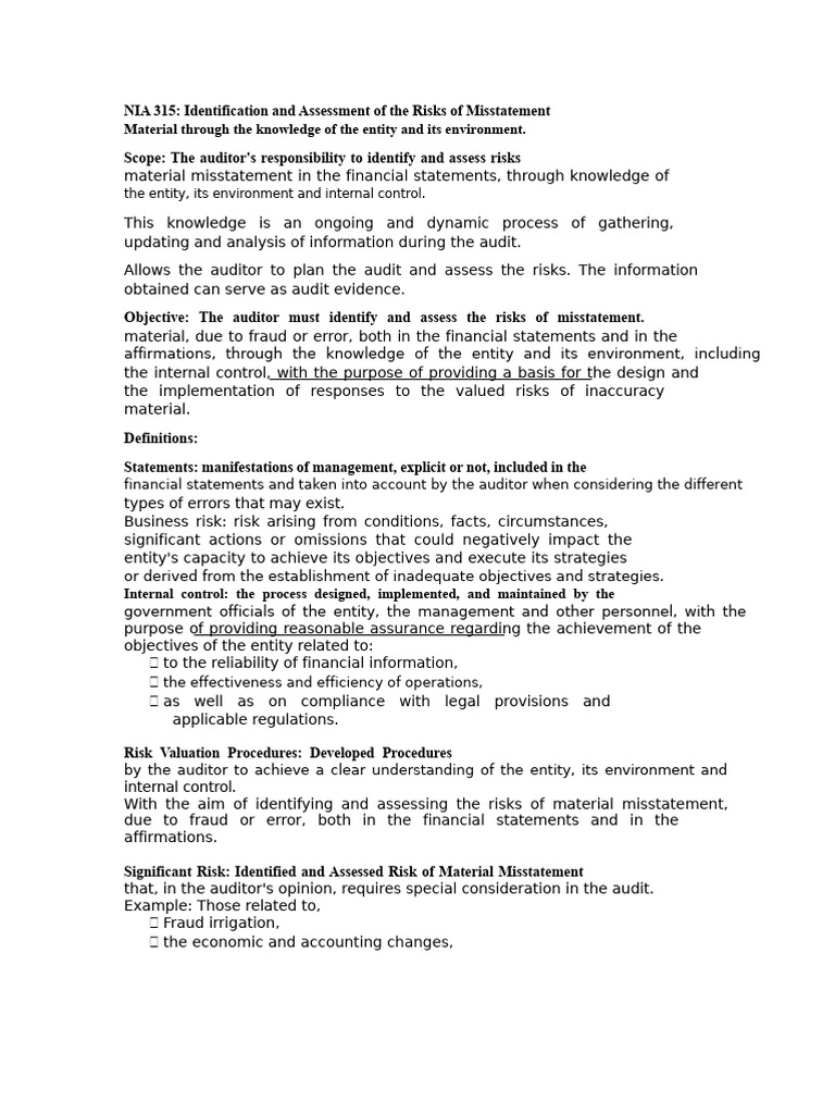 Summary of ISA 315 | PDF | Internal Control | Audit