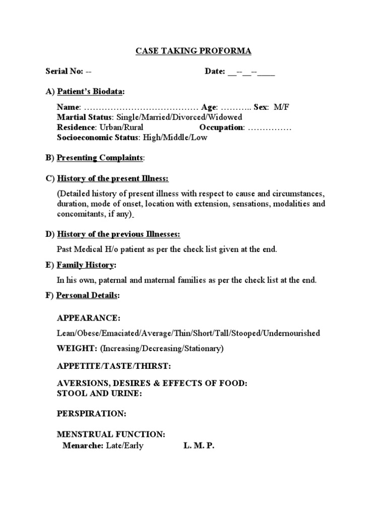 Case Taking Proforma | PDF | Pregnancy | Menstruation
