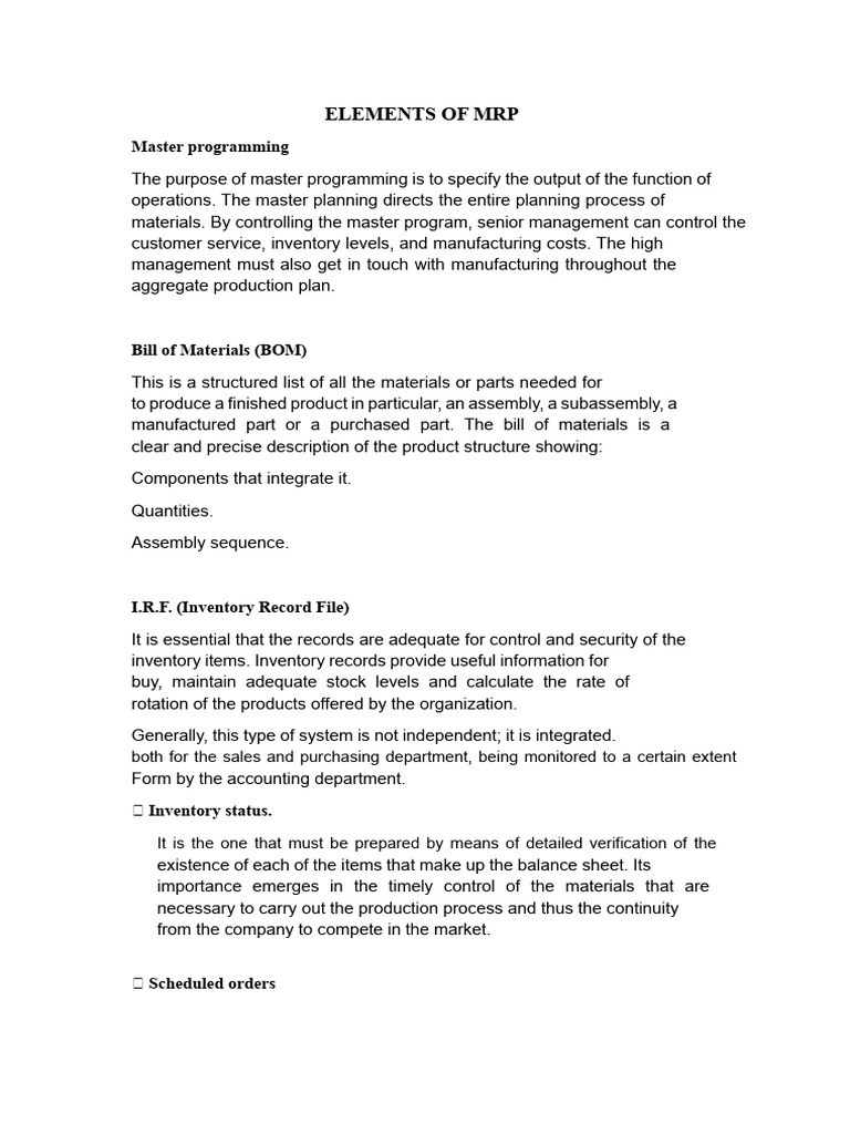 Elements of MRP: Master Programming | PDF | Inventory | Production And ...