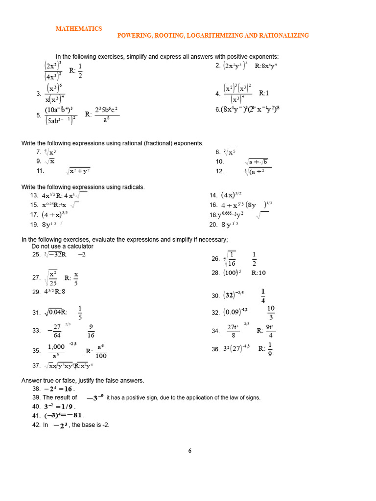 2.1 Workshop On Exponentiation, Radicals, and Logarithms | PDF ...