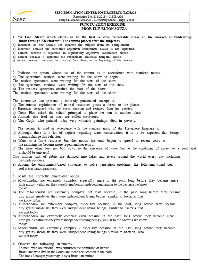 Punctuation Exercise | PDF