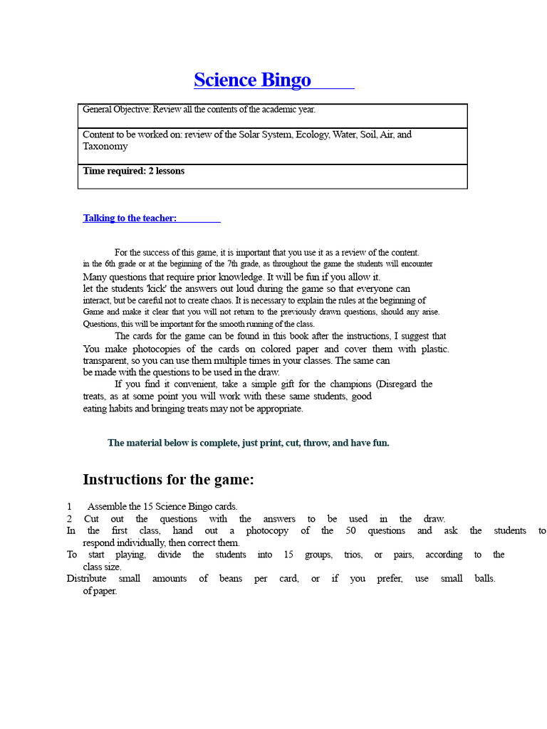 Science Bingo | PDF | Atmosphere Of Earth | Earth