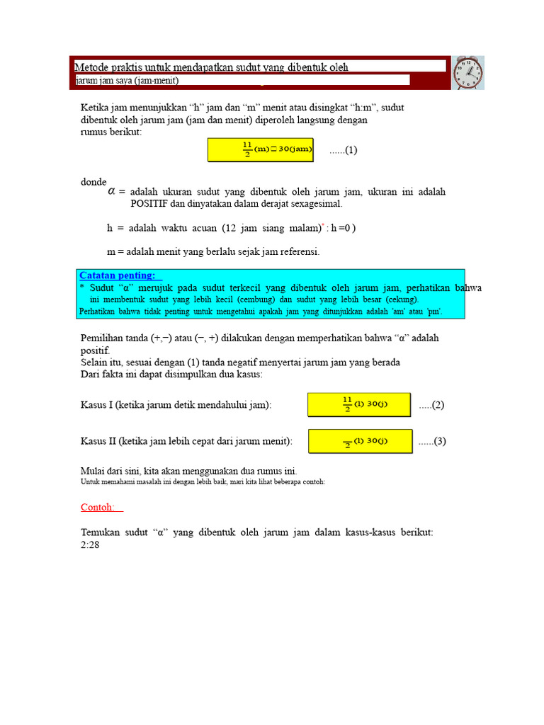 Sudut Jarum Jam: Rumus dan Contoh | PDF