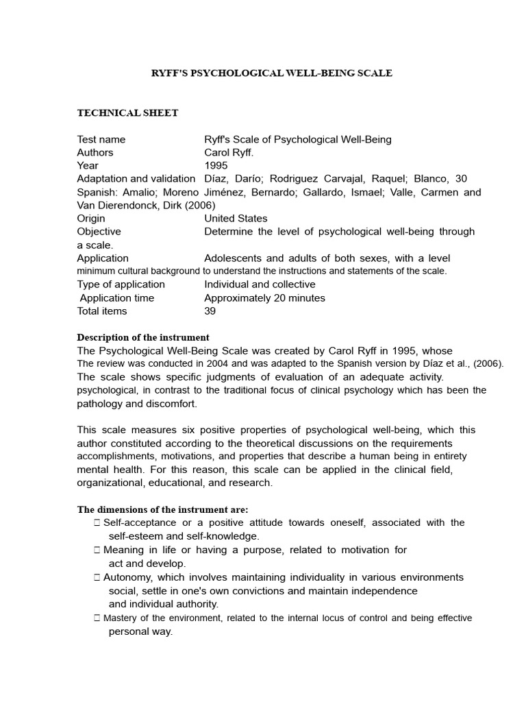Ryff Psychological Well-Being Scale | PDF | Well Being | Thought