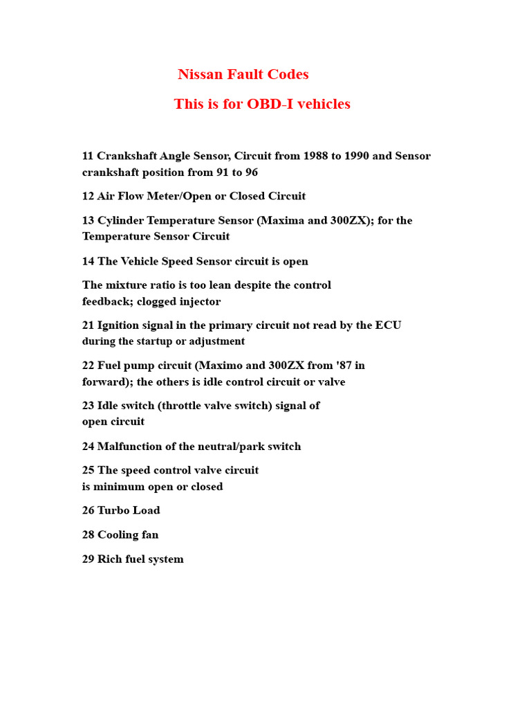 Nissan OBD-I and OBD-II Fault Codes Guide | PDF | Throttle | Fuel Injection