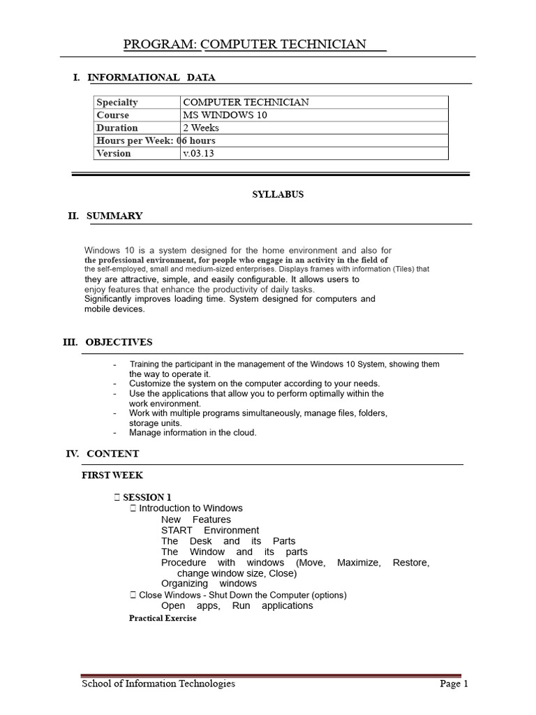 01-Syllabus Windows 10 | PDF | Window (Computing) | Computer File