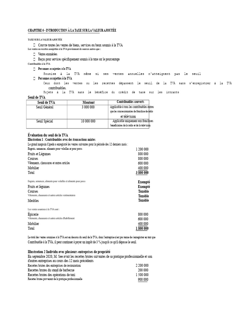 Introduction à la TVA et ses seuils | PDF | Taxe sur la valeur ajoutée ...