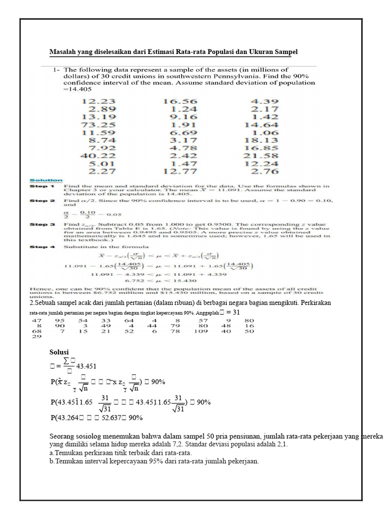 Masalah Yang Diselesaikan Dari Estimasi Rata-Rata Populasi Dan Ukuran ...
