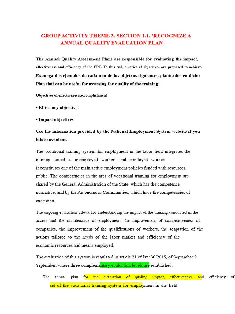 Group Activity Topic 3. Section 1.1. Recognize An Annual Quality ...