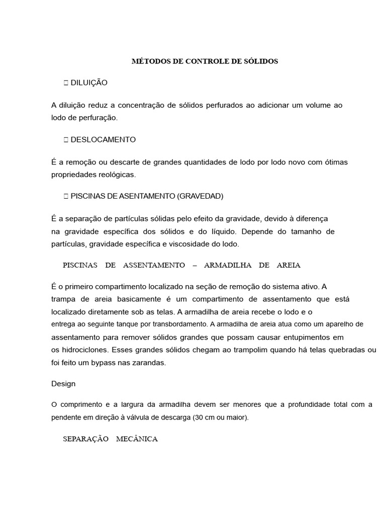 Métodos de Controle de Sólidos em Perfuração | PDF | Bomba | Centrífuga