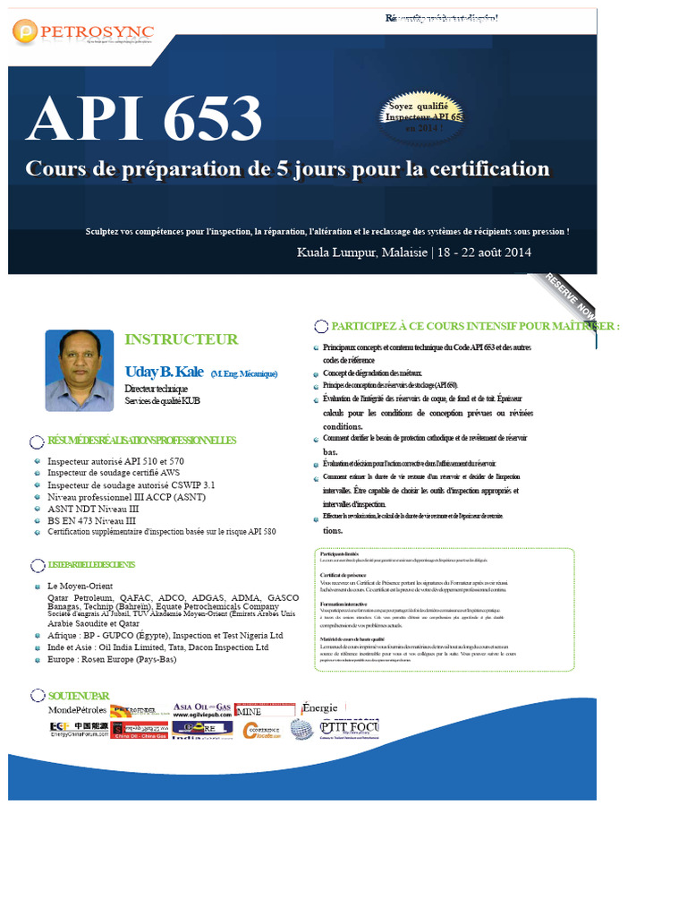 Formation API 653 : Inspection de réservoirs | PDF | Virement bancaire ...