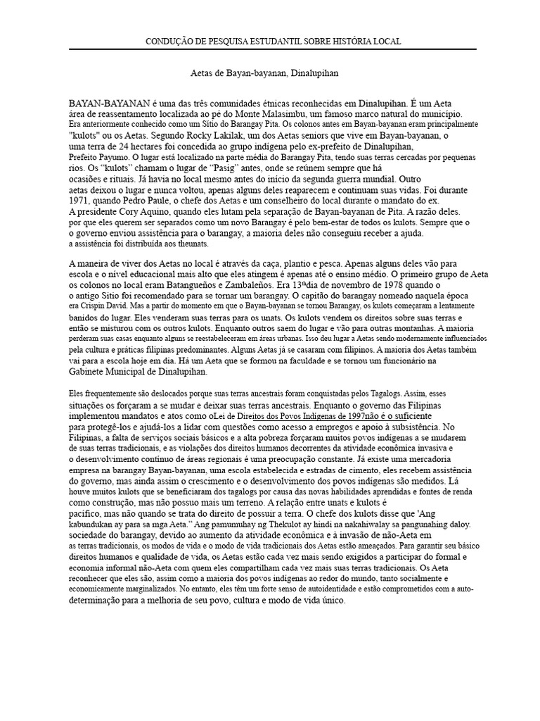 Aetas de Bayan Bayanan | PDF | Filipinas | Economia