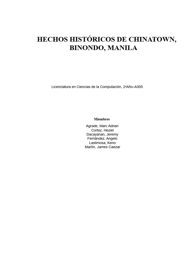 Hechos Históricos de Chinatown, Binondo, Manila | PDF | Manila | Filipinas