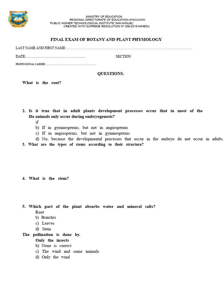 Final Exam: Botany & Plant Physiology | PDF | Seed | Flowers