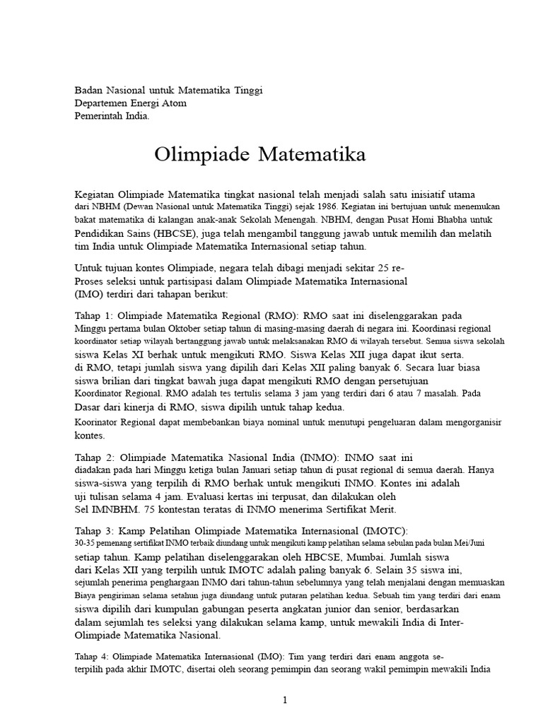 Buku Olimpiade Matematika RMO, INMO, IMO | PDF