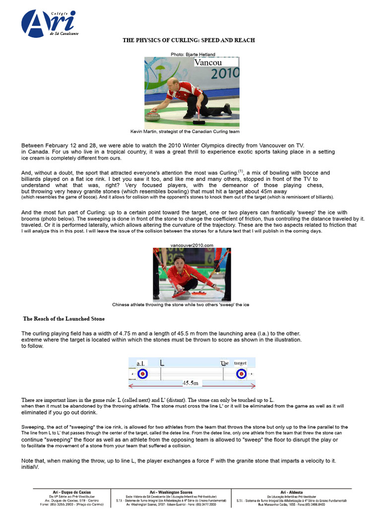 The Physics of Curling (-Ari College-) | PDF | Force | Acceleration