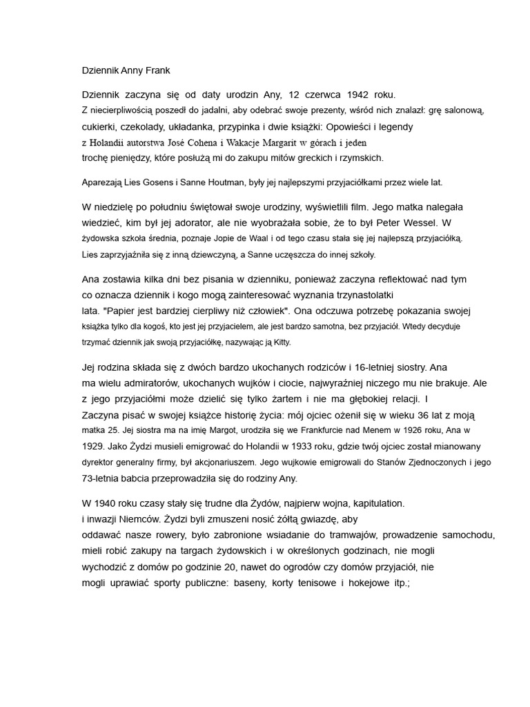 Dziennik Anny Frank | PDF