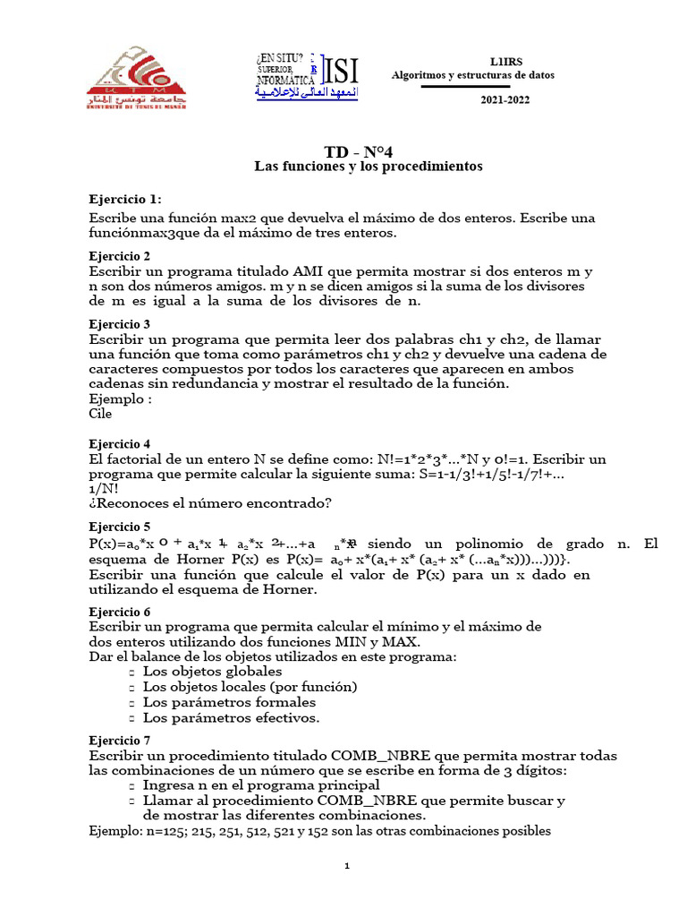 TD - N4 - Funciones y Procedimientos | PDF | Algoritmos | Programación de computadoras