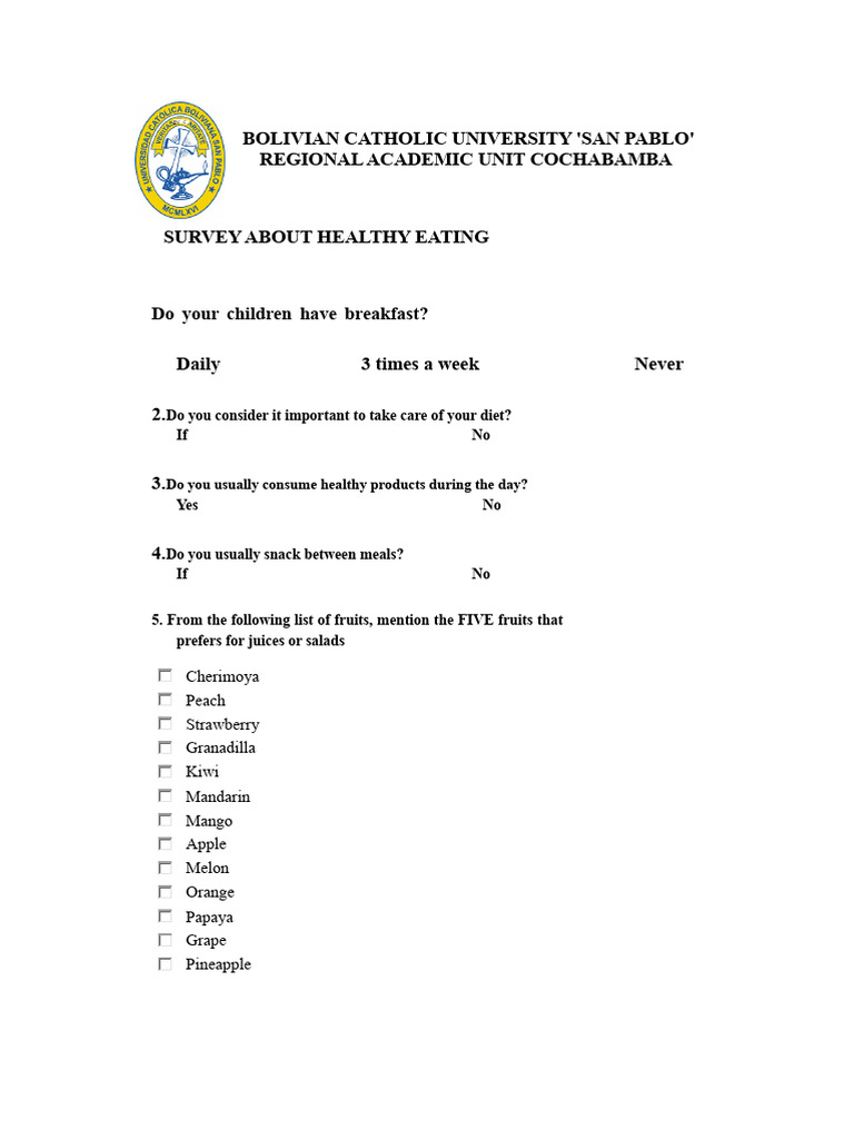 Healthy Eating Survey Model | PDF