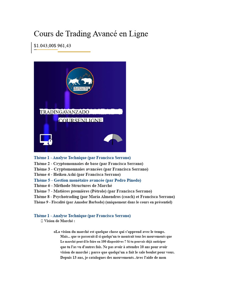 Cours de Trading Avancé en Ligne FRANCISCA SERRANO | PDF | Impôts ...