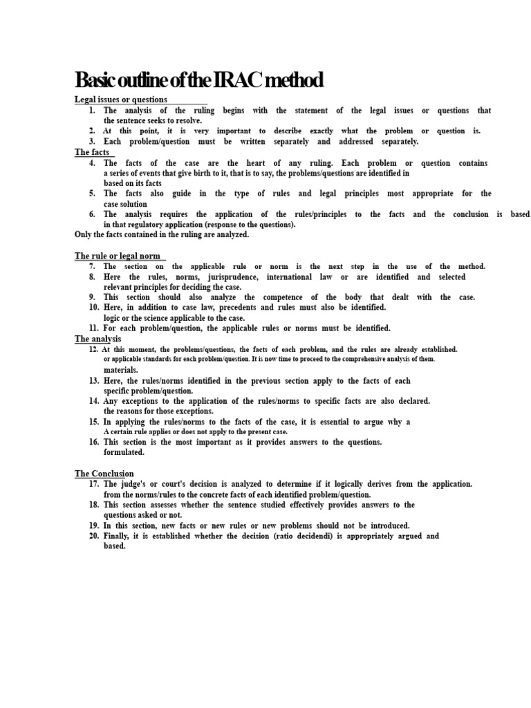 Basic Outline of The IRAC Method | PDF | Question | Reason