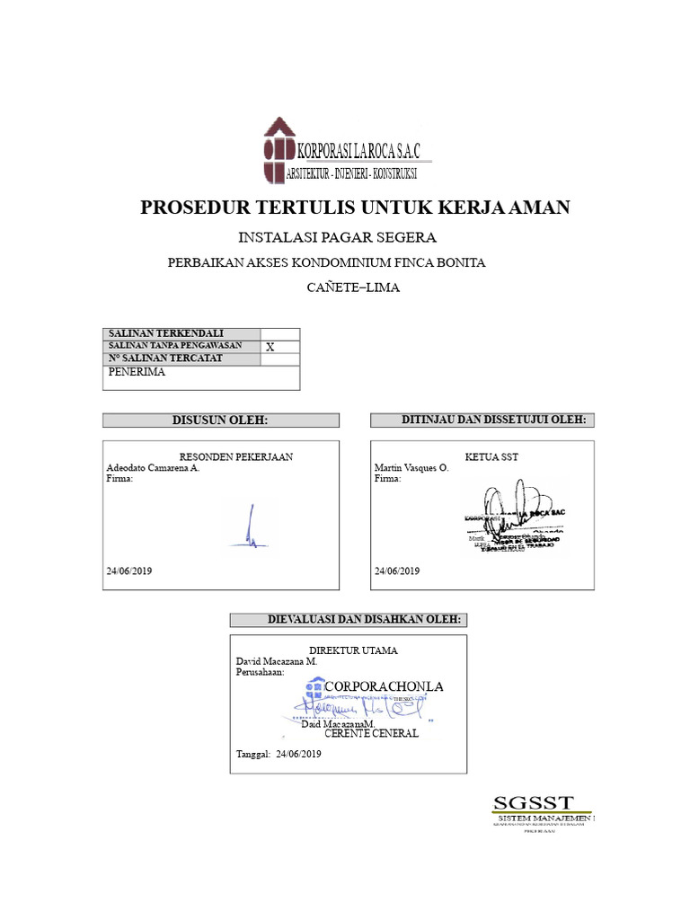 Prosedur Kerja Aman Pemasangan Pagar Segera | PDF