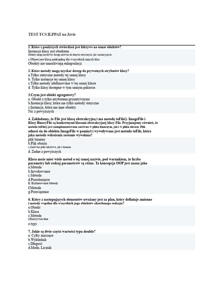 Test Pat Tcs Ilp Na Javie | PDF