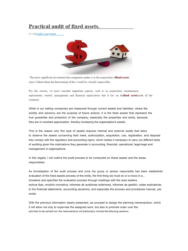 Fixed Assets Audit | PDF | Depreciation | Fixed Asset