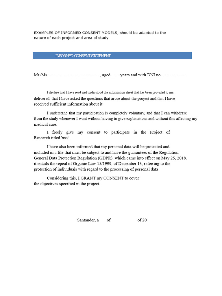 Examples of Informed Consent Model | PDF | Informed Consent | Consent