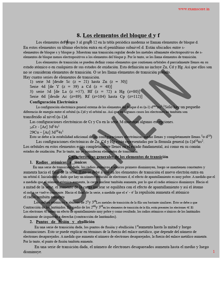 Los Elementos de Los Bloques D y F PDF | PDF | Metales de transición | Actínido