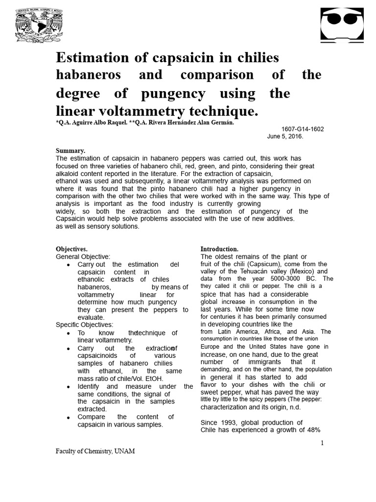Estimation of Capsaicin in Habanero Peppers and Comparison of Pungency ...