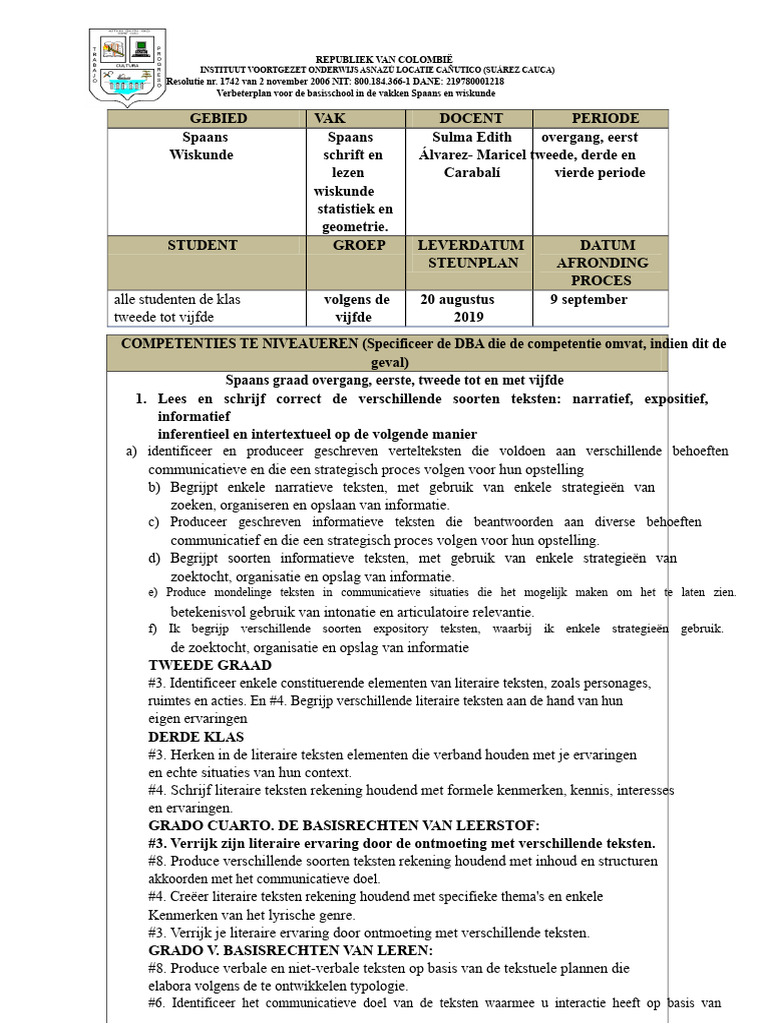 Verbeterplan Spaans Nieuw | PDF
