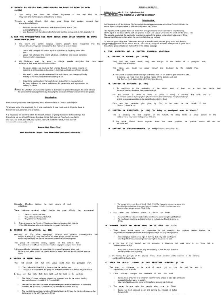 Biblical Outline. The Power of A United Church | PDF | Jesus | Paul The ...
