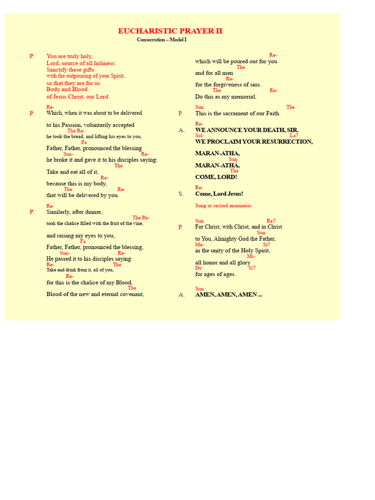 Eucharistic Prayer II - Consecration - Model I PDF | PDF | Eucharist ...