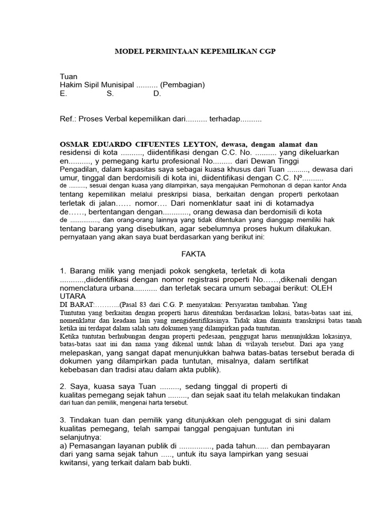 Minuta Gugatan Kepemilikan | PDF