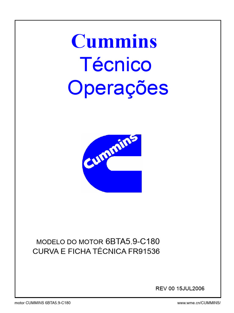 Technical Sheet For Cummins 6BTA5.9-C180 Engine | PDF | Motores ...
