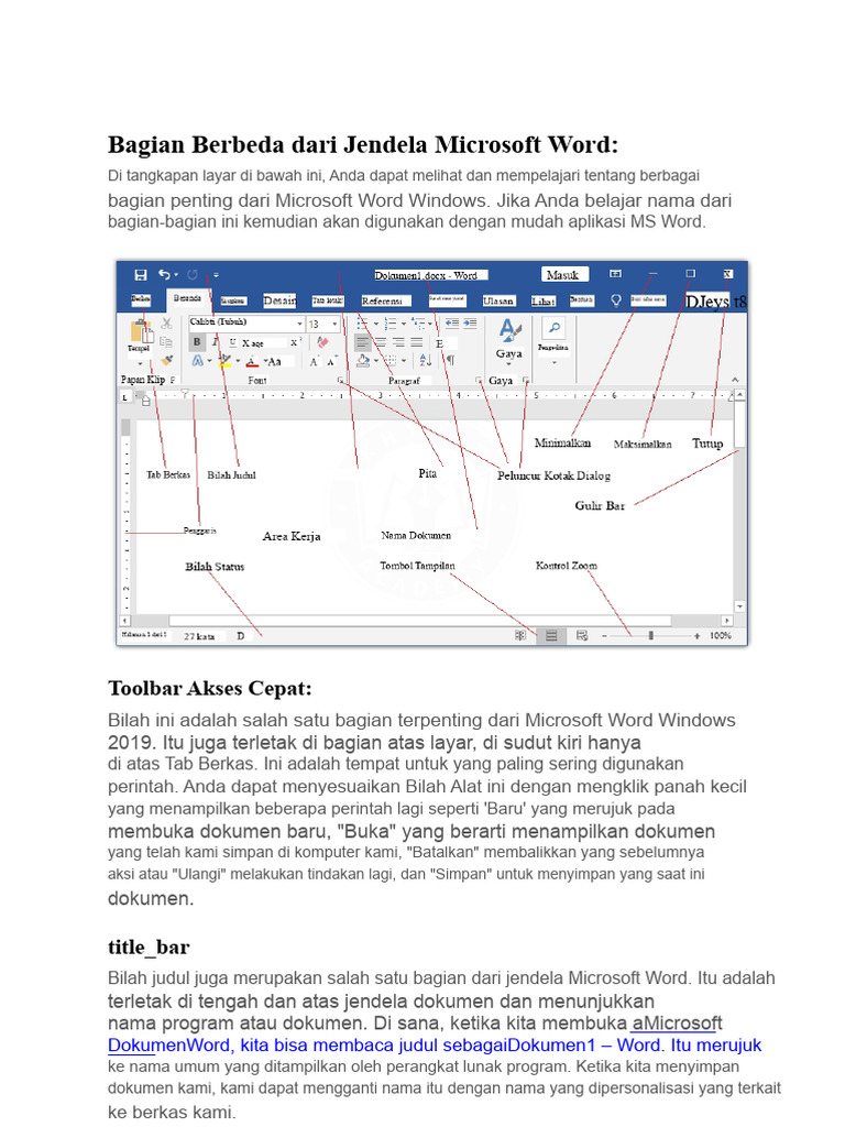 Bagian Utama Jendela Microsoft Word | PDF